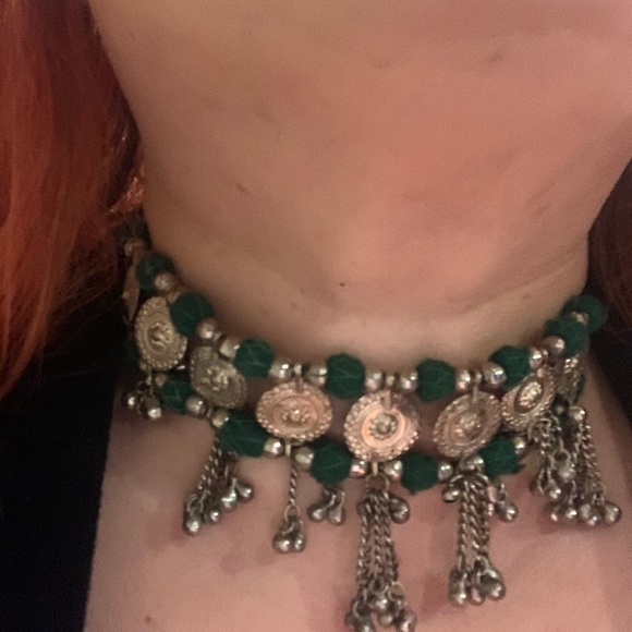 Vintage | Jewelry | Vintage Green Silver Gypsy Choker Necklace | Poshmark